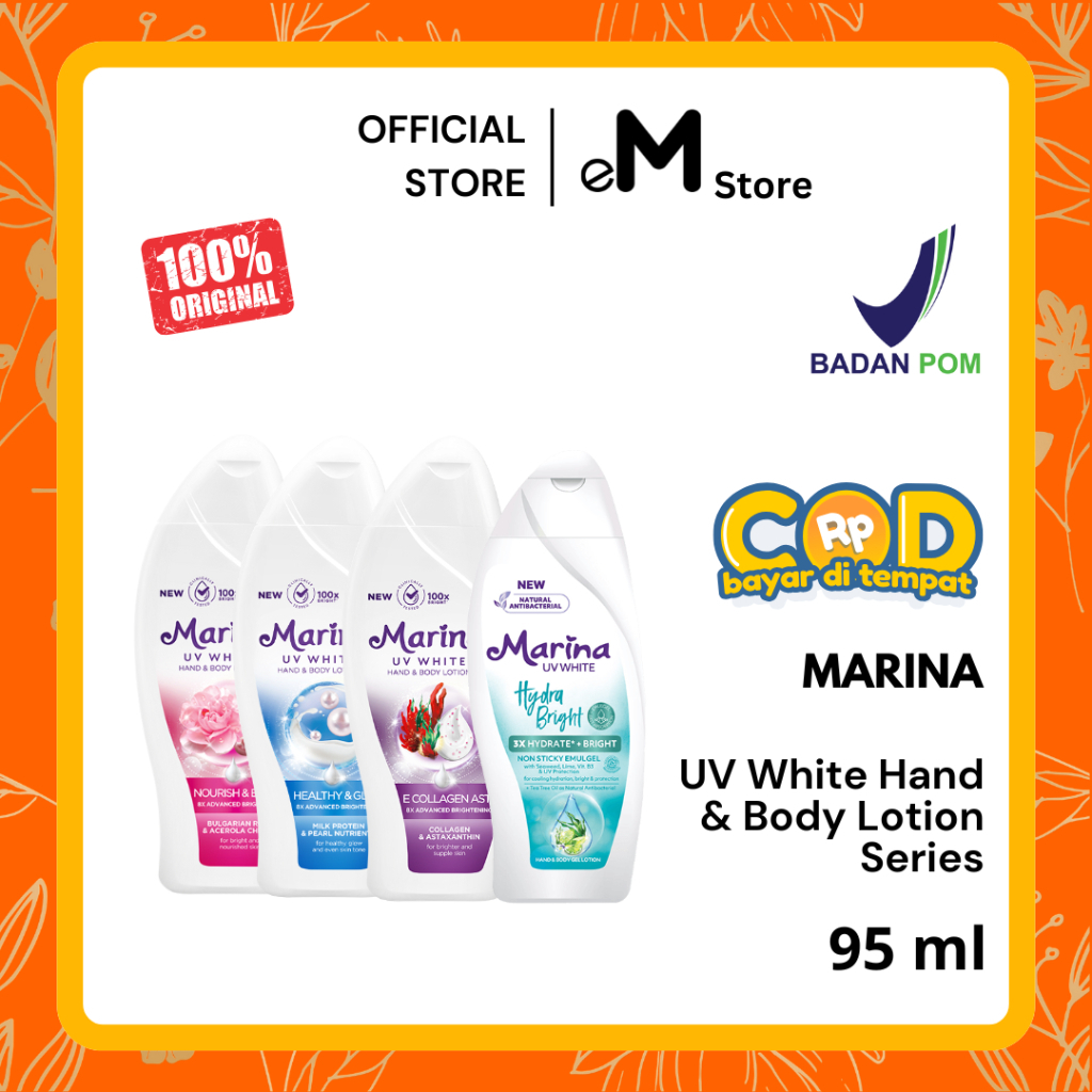 Jual MARINA - HAND BODY LOTION UV WHITE 92ML | Healthy & Glow E Collagen Asta Hydro Cool ...