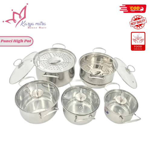 Jual Panci High Pot/PANCI SET ISI 5 PCS STAINLESS tutup KACA +STEAMER ...