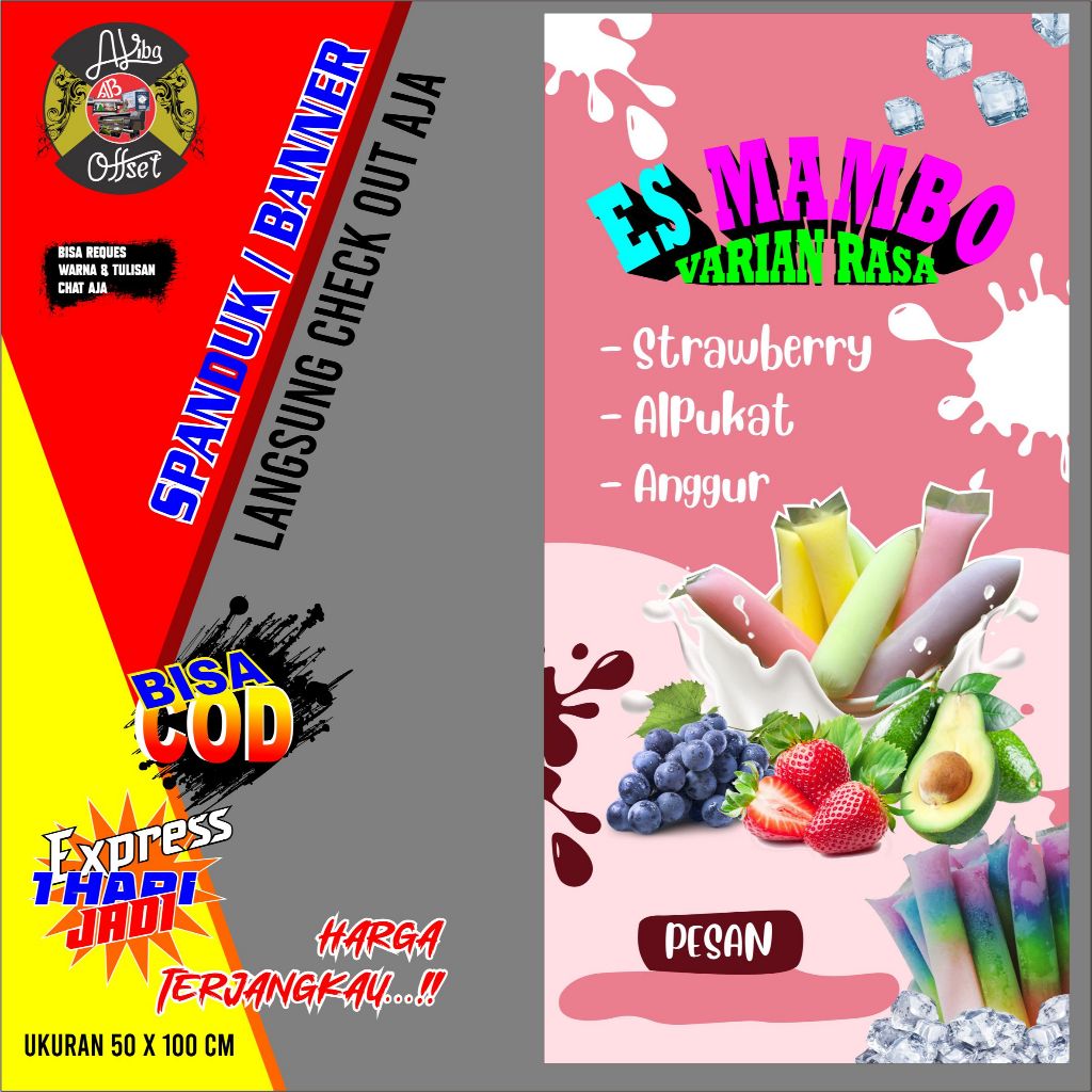 Jual SPANDUK ES MAMBO VARIAN RASA UKURAN 50X100CM | Shopee Indonesia