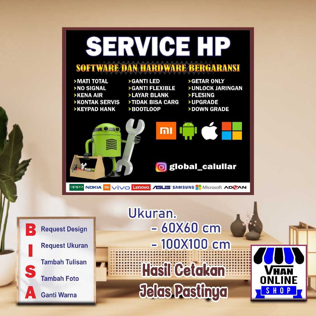 Jual Cetak Spanduk Banner Sedang Service Hp Design warna Hitam | Shopee ...
