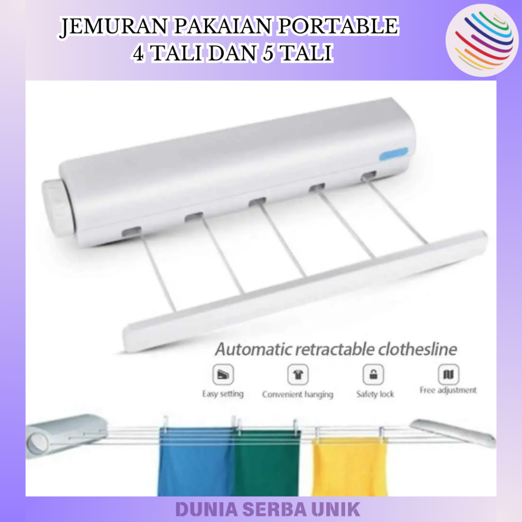 Jual Jemuran Portable Baju Pakaian Dinding Tempel Praktis Retractable ...