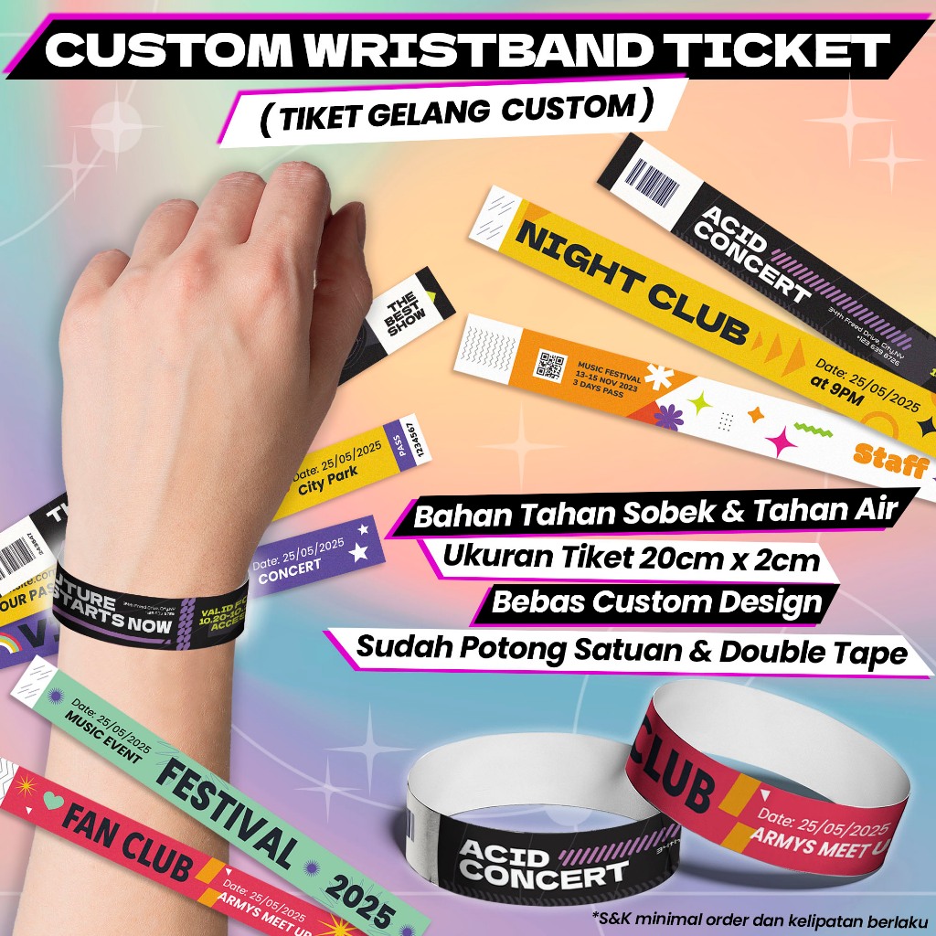 Jual Custom Gelang Tiket / Tiket Gelang Bahan Kertas Tahan Air & Tahan ...
