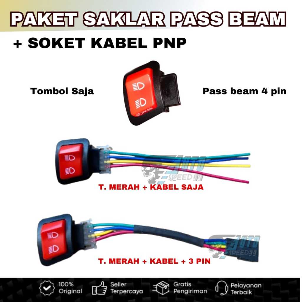 Jual Paket Saklar Pass Beam Merah 4 Pin PNP VARIO 125 BOHLAM, BEAT FI ...