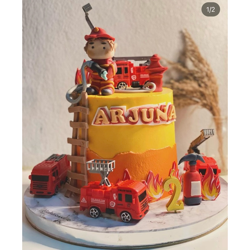 Jual custom cake tema excavator/pemasam kebakaran mobil konstruksi ...