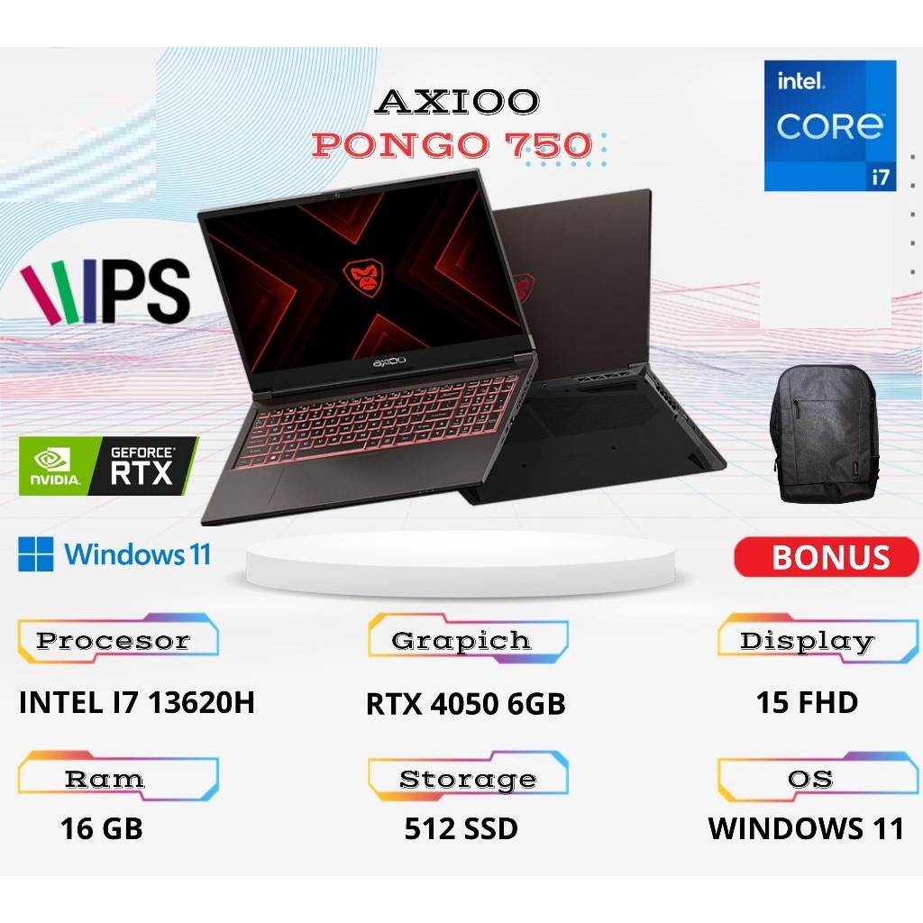Jual Axioo Pongo 750 Core i7 13620H 16GB SSD 512GB RTX4050 6GB Win11 ...
