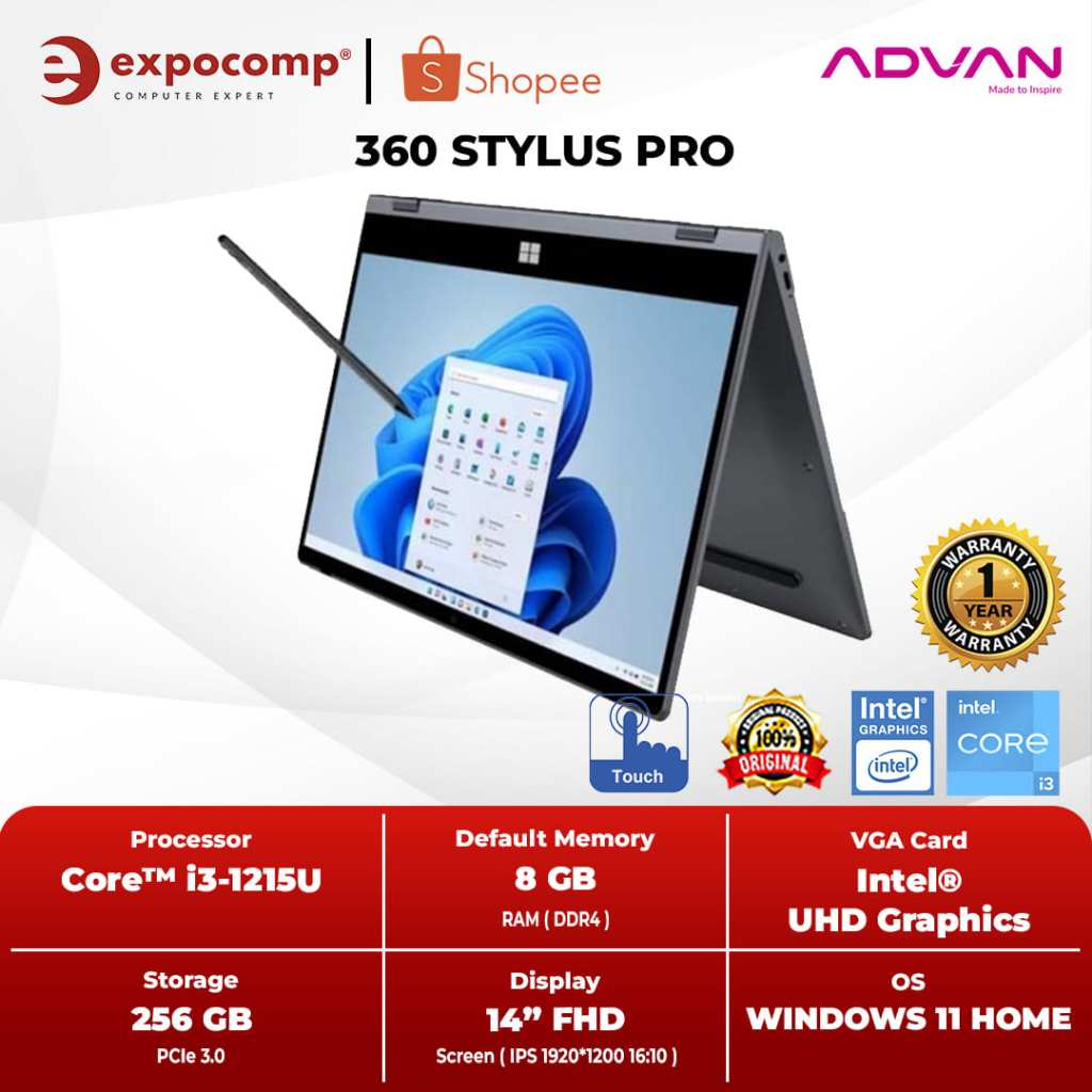 Jual LAPTOP ADVAN 360 STYLUS PRO GREY CORE i3-1215U 8GB 256GB WIN 11 ...