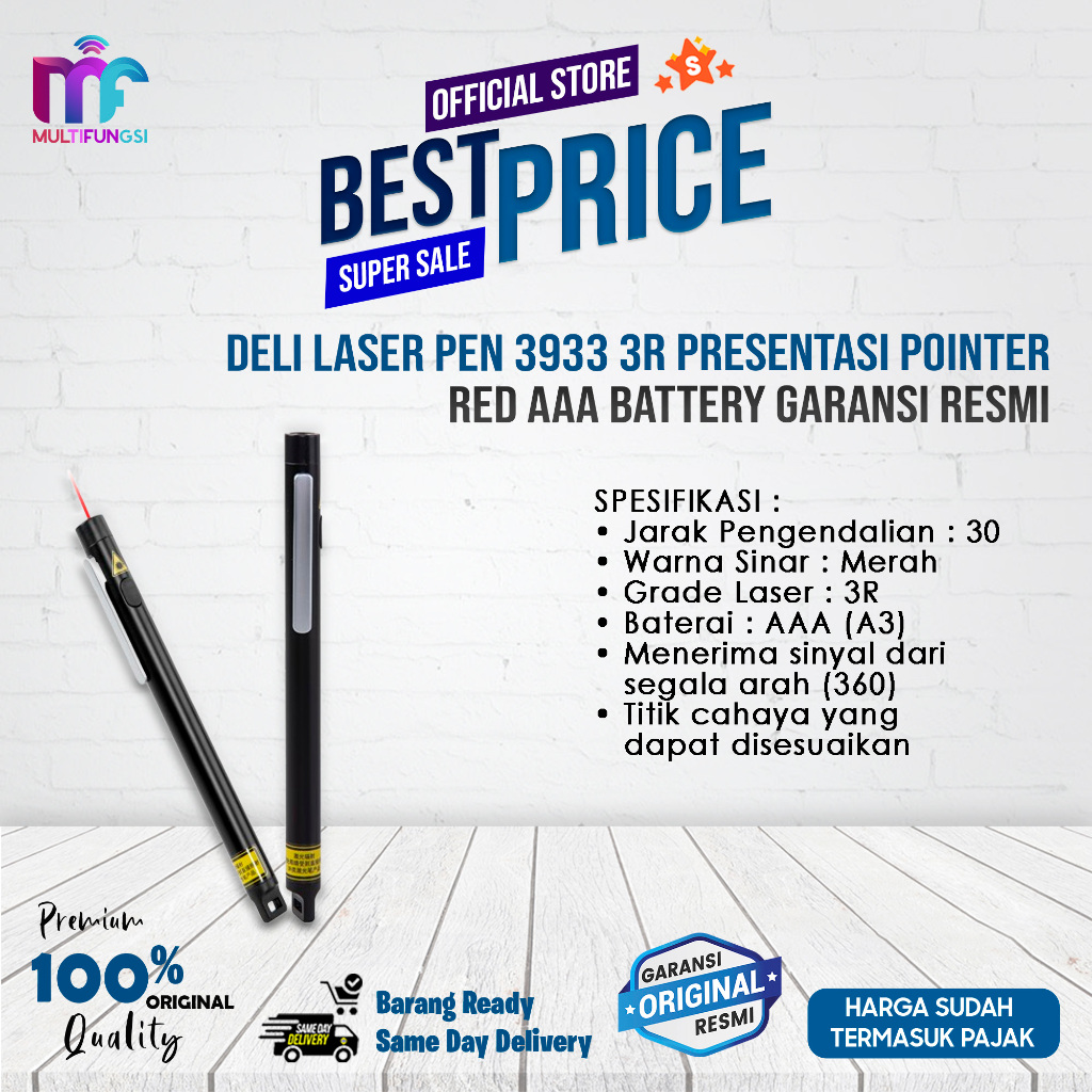 Jual Deli Laser Pen 3933 3R Presentasi Pointer Red AAA Battery Garansi ...