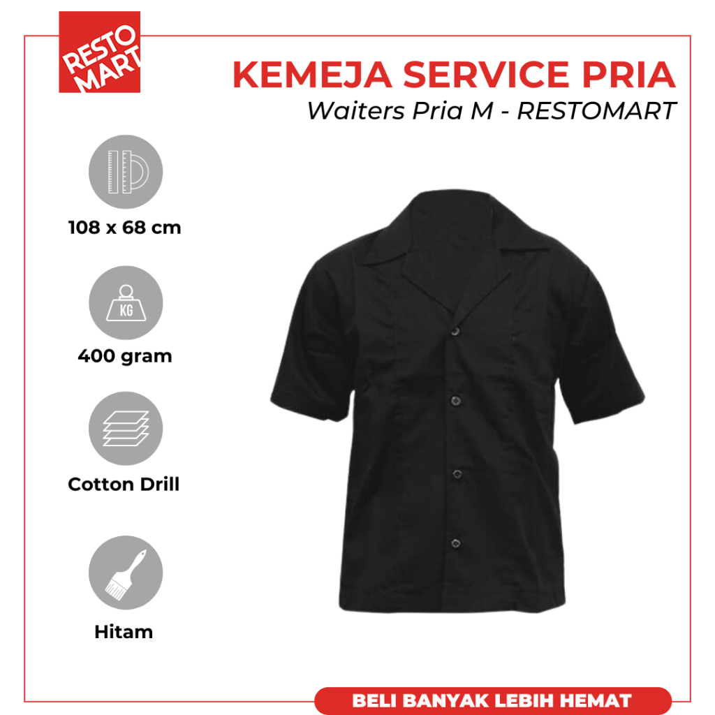 Jual Seragam Chef / Baju Chef / Kemeja Service Pria (Hitam) Ukuran M ...
