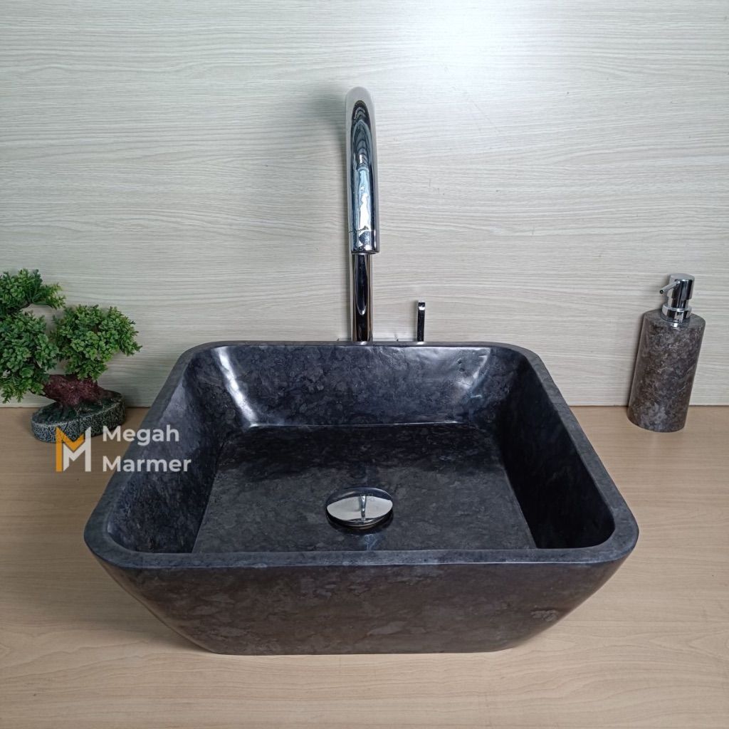 Jual Megah Marmer | Wastafel Marmer Bentuk Kotak Square Miring Hitam ...