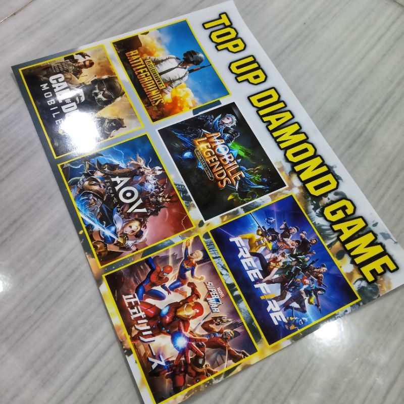 Jual Stiker Top up game Bahan vinyl+ Laminasi dingin ukuran 20x28cm ...