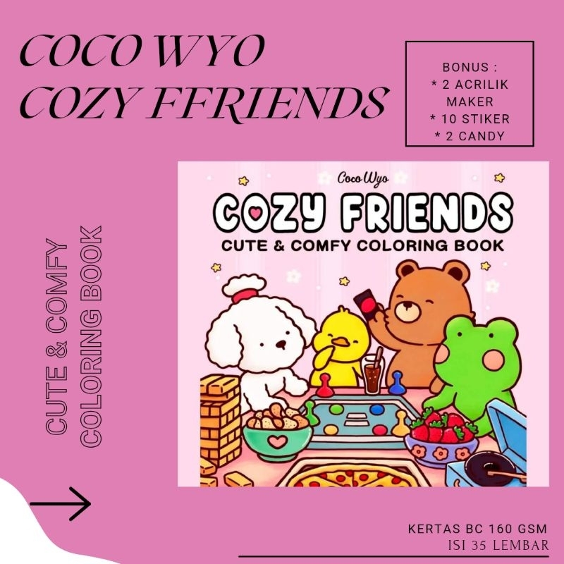 Jual (35 lmbr) Buku Mewarnai Cozy Friends Cute & Comfy Coloring Book ...