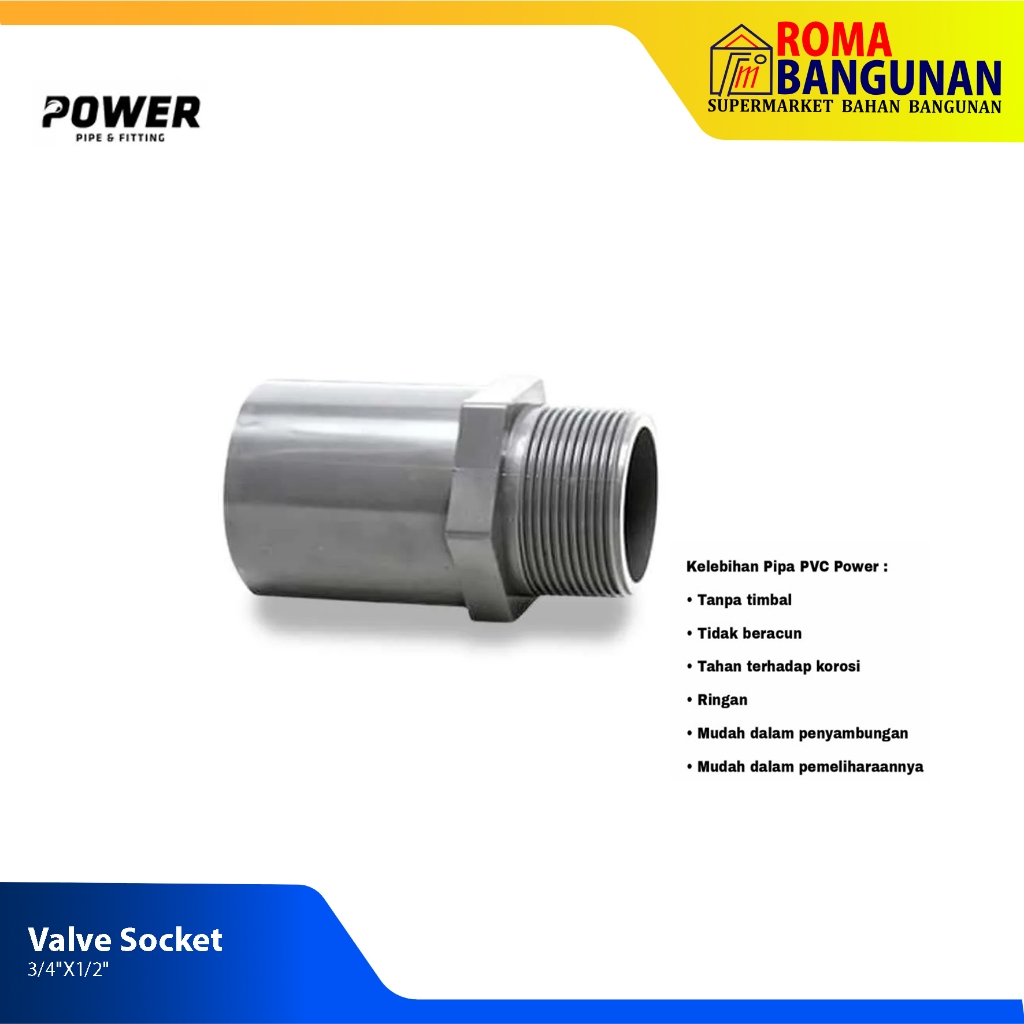 Jual Power Pipa / POW VALVE SOCKET AW 3/4"X1/2" | Shopee Indonesia