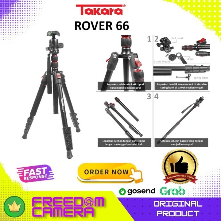 Jual takara rover 66 2 in 1 lightweight tripod monopod rover 66 ...