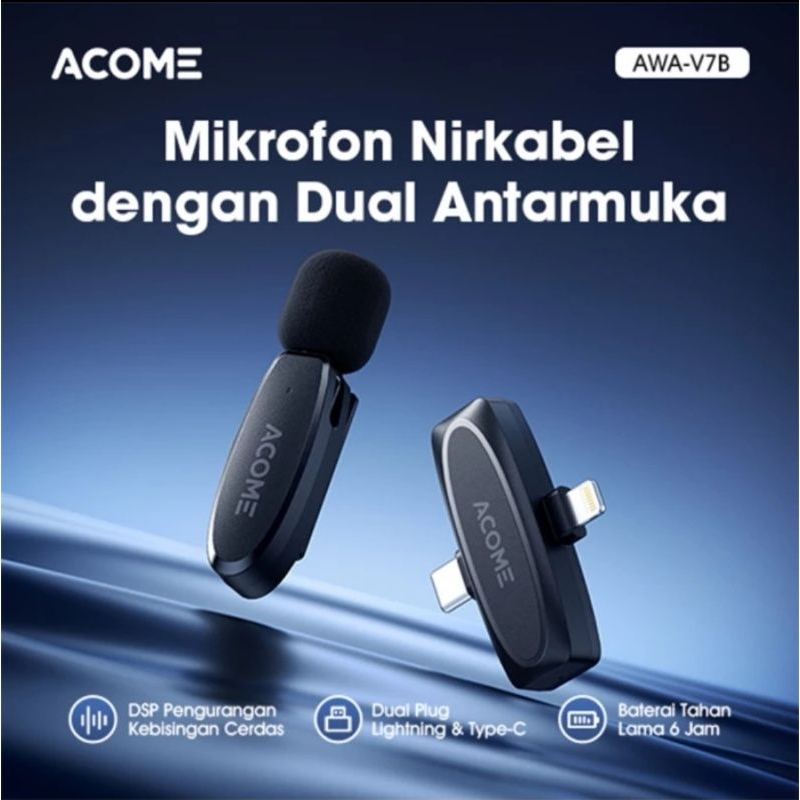Jual Mic Wireless Acome AWA-V7B 2 Port Type-C & Lightning Mikrofon ...