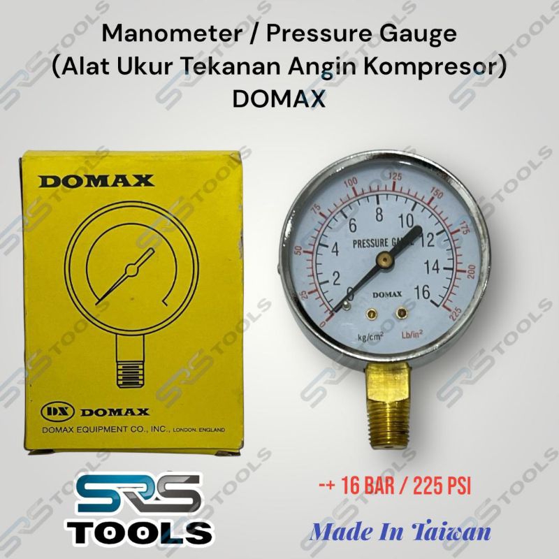 Jual DOMAX Manometer Dial Pressure Gauge 16 Bar 225 Psi / Alat Ukur ...