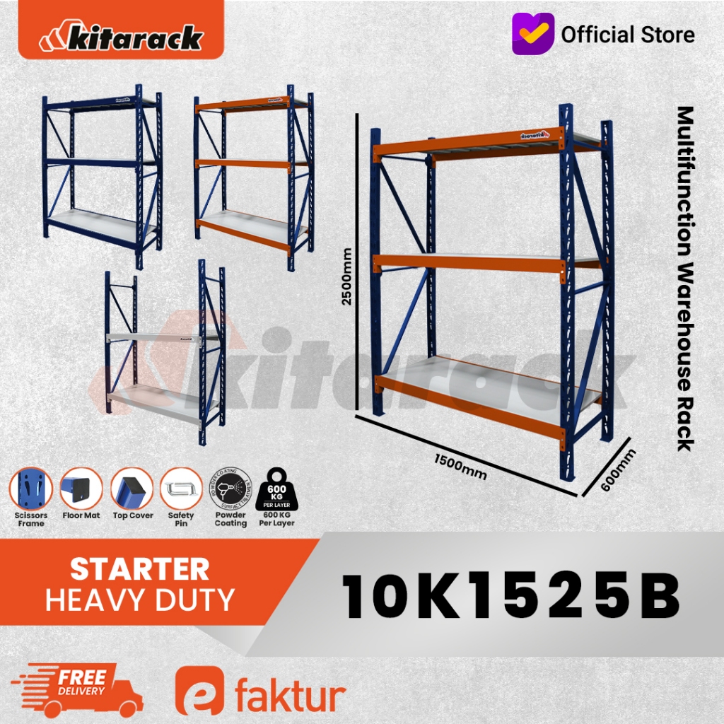 Jual Rak Gudang Besi 1 Ton 2.5 Meter Panjang 1.5M Rack Gudang 3 Susun ...