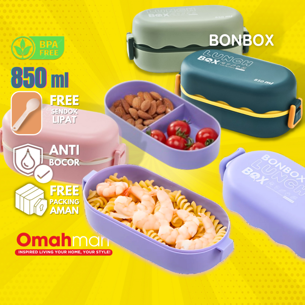 Jual BONBOX Lunch Box Kotak Makan 2 Susun Anti Tumpah Microwaveable Food Grade 850ml | Shopee ...
