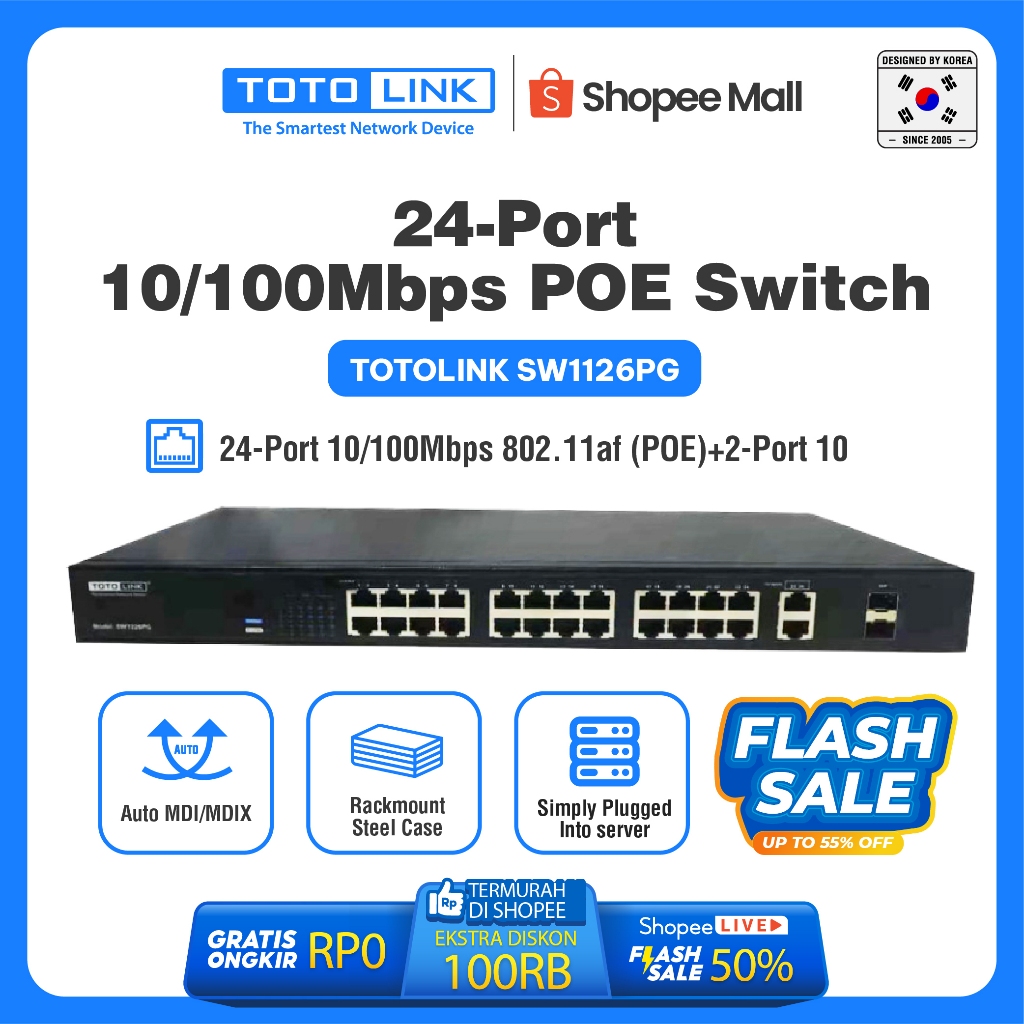 Jual TOTOLINK SW1226PG - SWITCH 24-Port 10/100Mbps (POE)+2-Port 10/100 ...