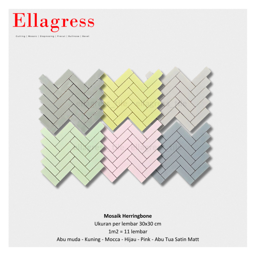 Jual Mosaik Herringbone Ellagress Keramik Warna Pastel Lantai Dinding ...