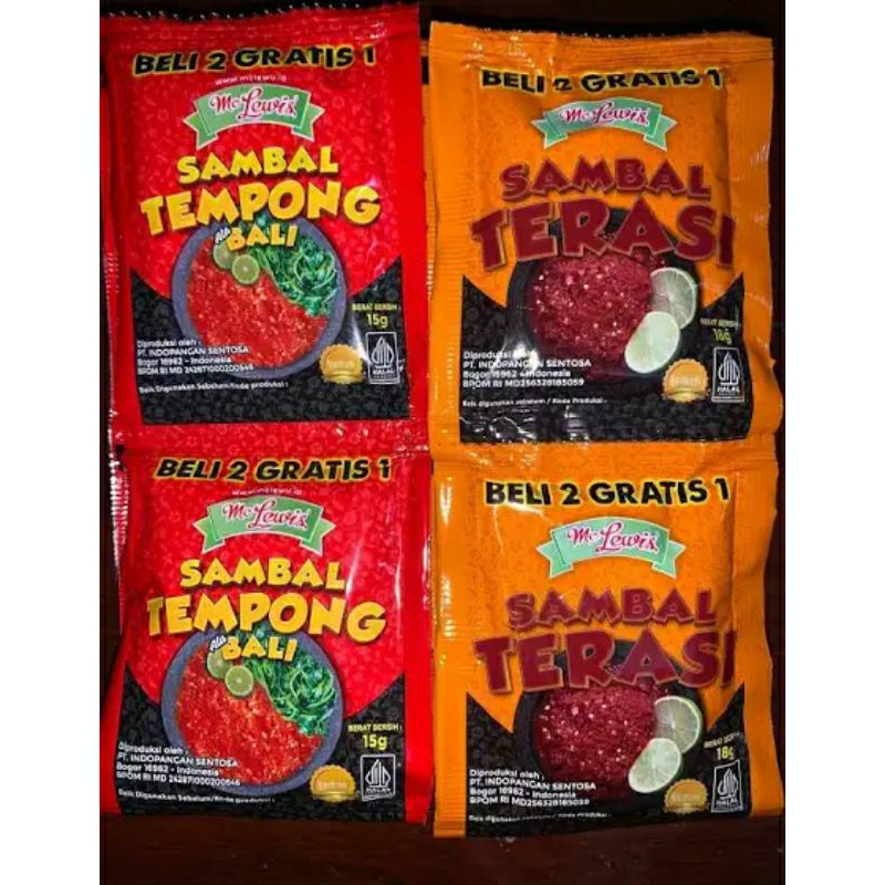 Jual Mc Lewis Sambal Tempong Ala Bali & Sambal Terasi 1 Pack 15gr (10 ...