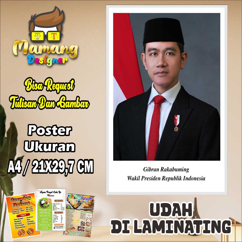 Jual Cetak Poster atau Foto Wakil Presiden Gibran Rakabuming Raka bb ...