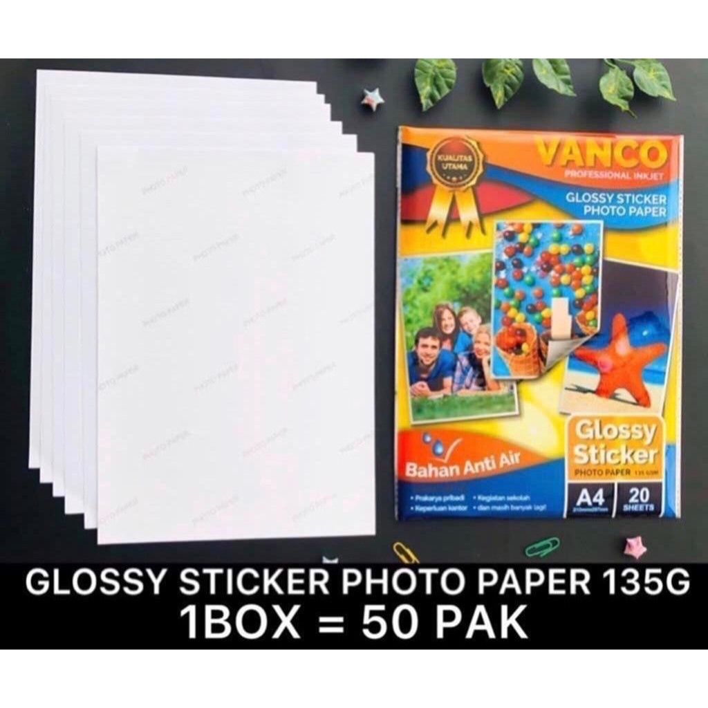 Jual GLOSSY STICKER PHOTO PAPER A4 VANCO 135G | Shopee Indonesia