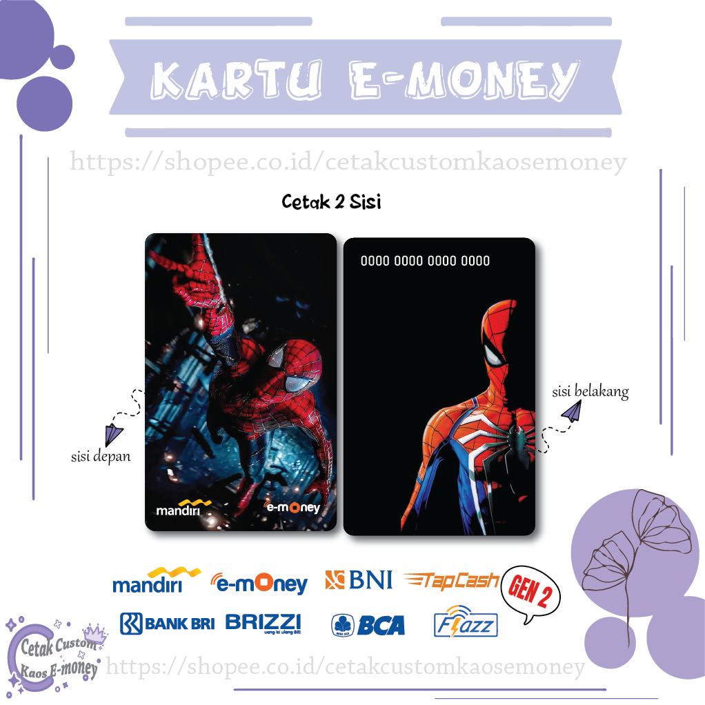 Jual KARTU E MONEY E TOLL SUPERHERO SPIDERMAN TEBING MANDIRI EMONEY BNI BRI BCA GEN 2 - 2 SISI ...