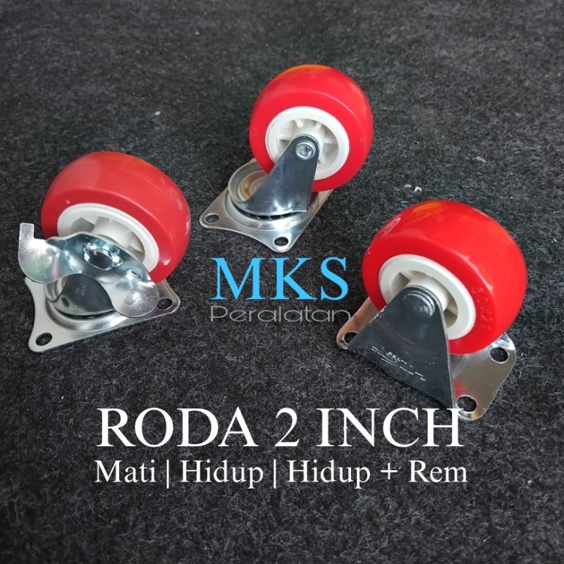 Jual Roda Trolley Merah 2" Hidup+Rem | Hidup | Mati | Roda Caster Nylon ...