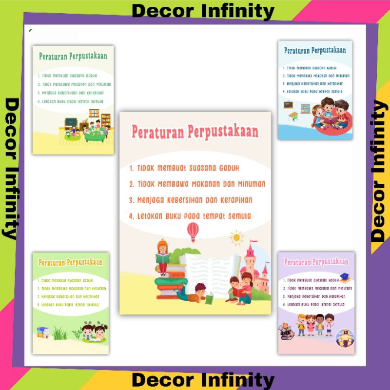 Jual Poster Dinding PERATURAN PERPUSTAKAAN Poster sekolah edukasi ...