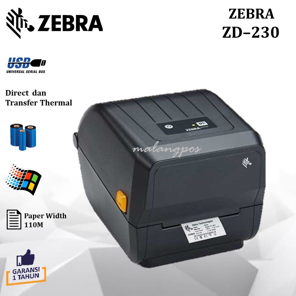 Jual Zebra ZD230 Printer Barcode Transfer Thermal 110mm USB Printer ...