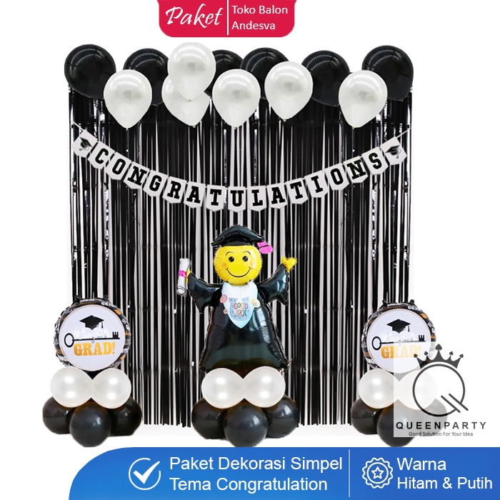 Jual Paket Dekor Congratulations Hitam Putih / set dekorasi graduation ...