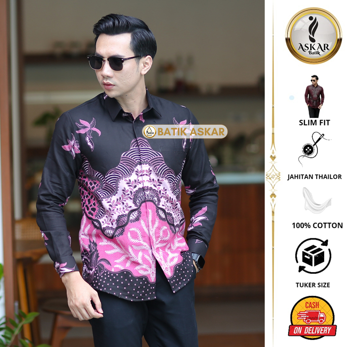 Jual Askar Batik Motif Candra Pink Kemeja Batik Pria Slim Fit Lengan ...