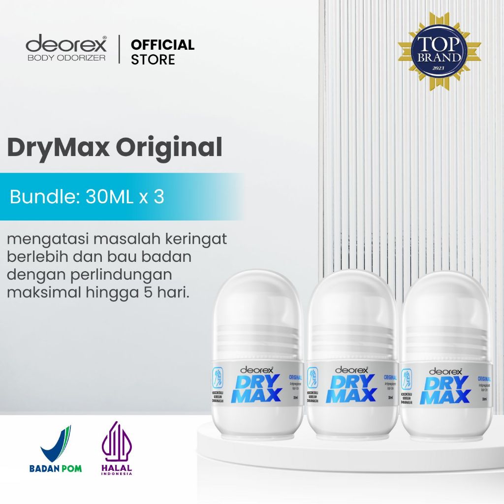 Jual Bundling 3 pcs Deorex DryMax Original- Clinical AntiPerspirant Deodorant Roll on 30ml ...