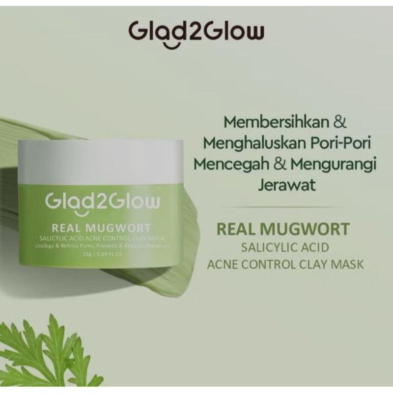 Jual Glad2Glow Real Mugwort Salicylic Acid Acne Control Clay Mask | Shopee Indonesia
