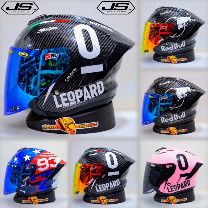 Jual Helm JS Armor Motif CARBON leopard paket ganteng spoiler 3D ...