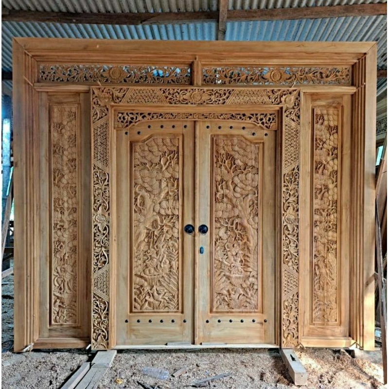 Jual pintu gebyok minimalis/pintu gebyok modern ukir relif ramayana ful ...