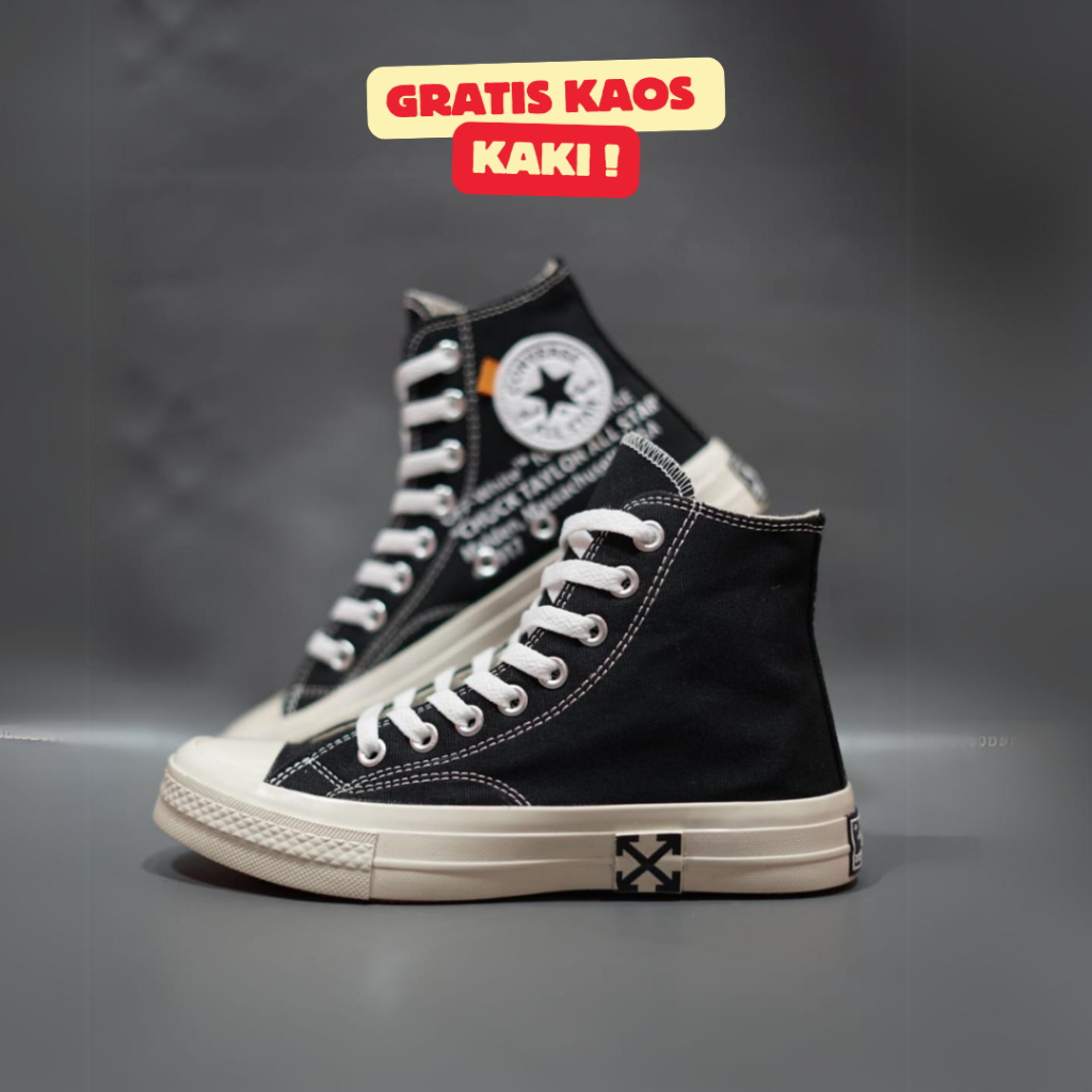Jual SEPATU CONVERSE 70S HIGH X OFWHITE HITAM POLOS SOL OREN GLOSSY ...