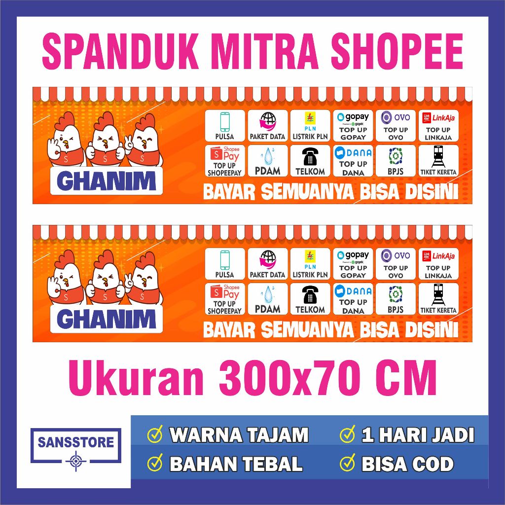 Jual CETAK SPANDUK MITRA SHOPEE UK 300X70 CM | Shopee Indonesia