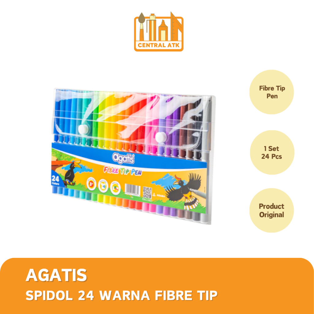 Jual AGATIS SPIDOL WARNA FIBRE TIP 24 WARNA - ECO | Shopee Indonesia