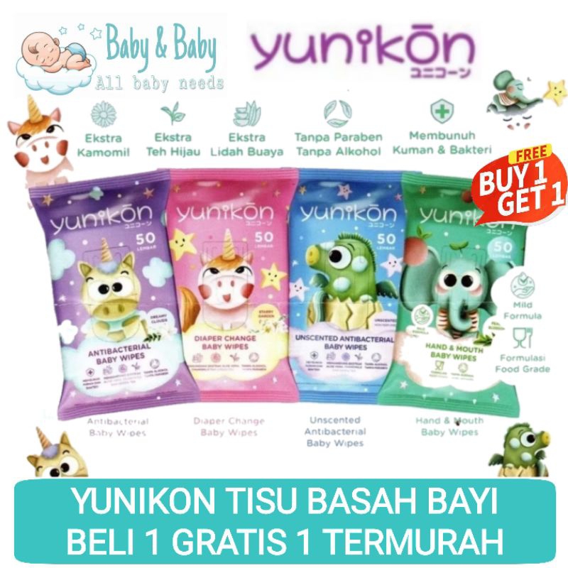 Jual Yunikon Baby Wipes Tissue 50s BUY 1 GET 1 - Tisu Basah Bayi Isi 50 ...
