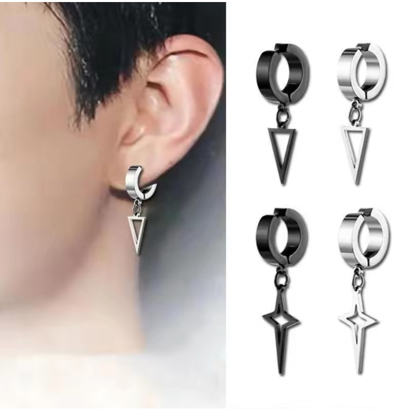 Jual Anting Kpop Bts segitiga kerucut / anting pria gantung hitam ...