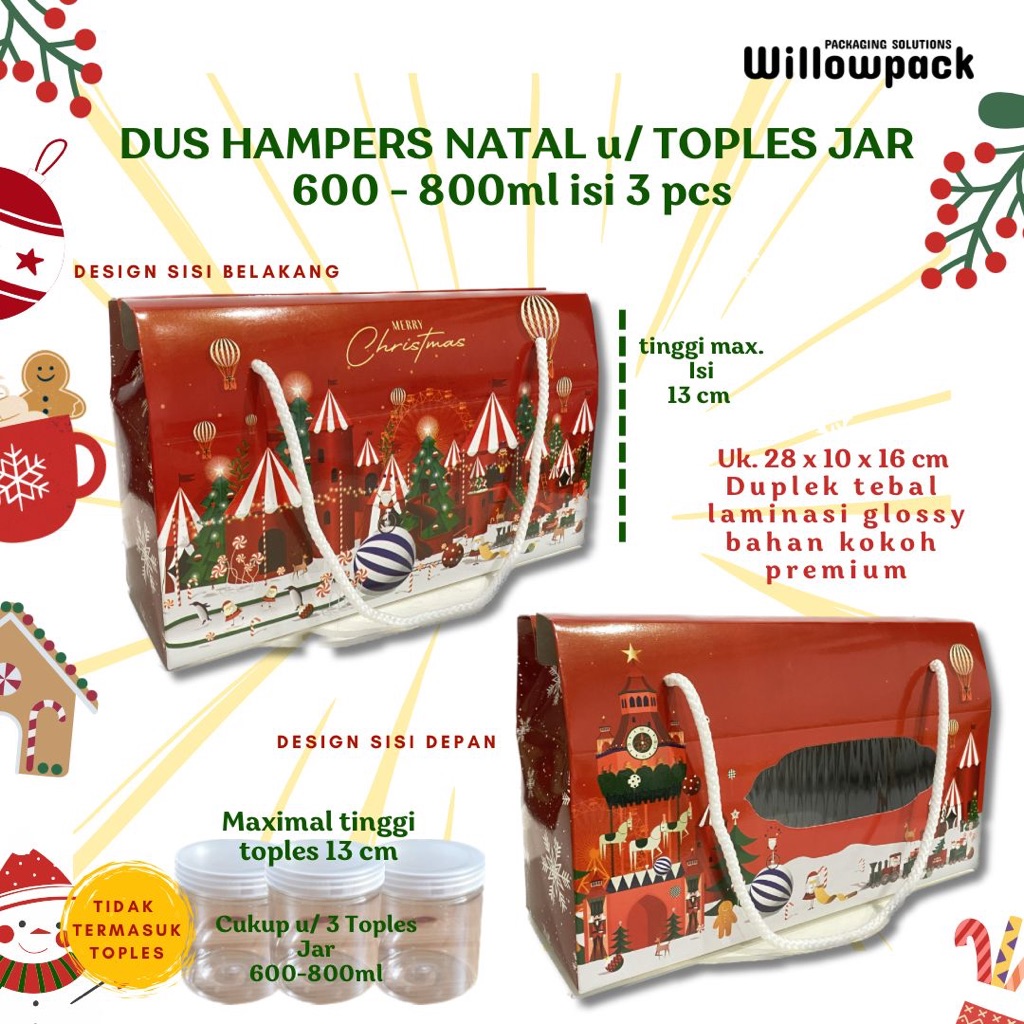 Jual DUS NATAL HAMPERS UNTUK 3 TOPLES JAR 600 800 ML ( MIN. QTY 10 PCS ...