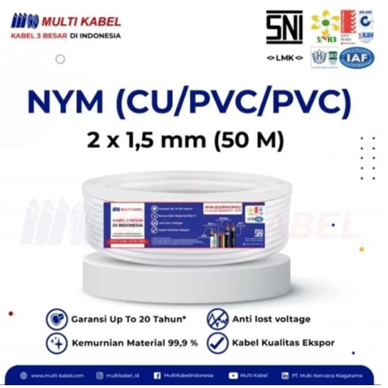 Jual Kabel Listrik NYM 2X1.5 SNI 1Roll 50Yard /Kabel Listrik MULTI NYM 2X1,5 Tembaga | Shopee ...