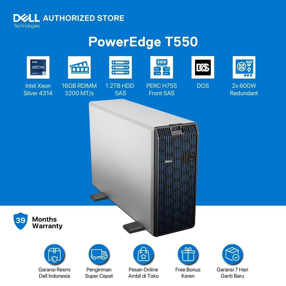 Jual Dell PowerEdge T550 Server [Xeon Silver-4314-16GB-1.2TB SAS-DOS ...