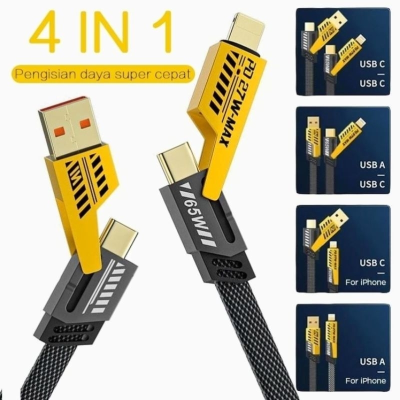 Jual KABEL DATA 4 IN 1 CONVERTIBLE METAL FAST DATA CABLE BRAIDED CABLE ...