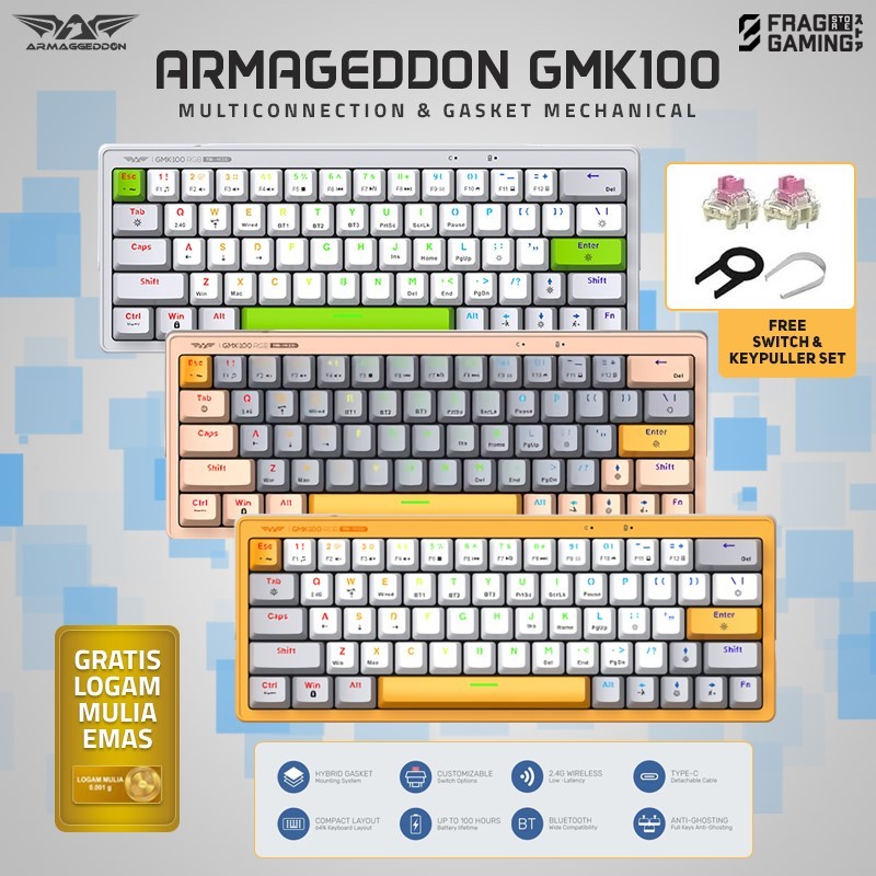 Jual Armaggeddon GMK100 / GMK-100 Mechanical Keyboard Triple Mode ...