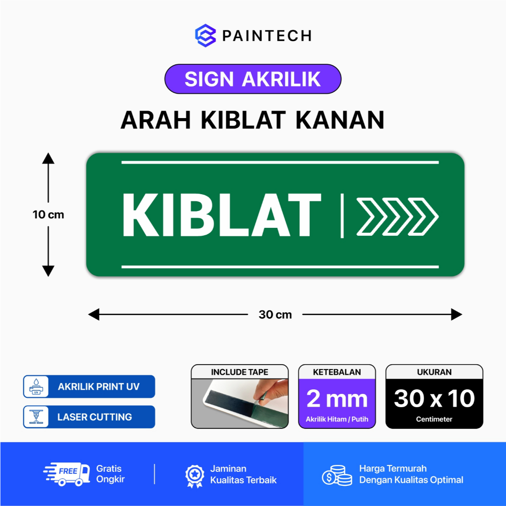 Jual Papan Penanda Arah Kiblat Kanan Sign Penanda Arah Kiblat Sebelah ...