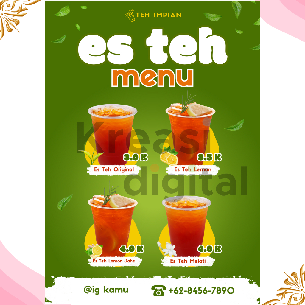 Jual Menu minuman es teh jumbo dan kombinasi custom A4 | Shopee Indonesia