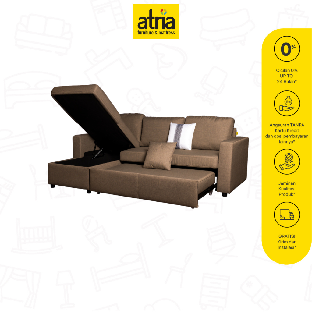 Jual Atria Sofa Bed L Shape Fabric Lathan 230x150x89 | Shopee Indonesia
