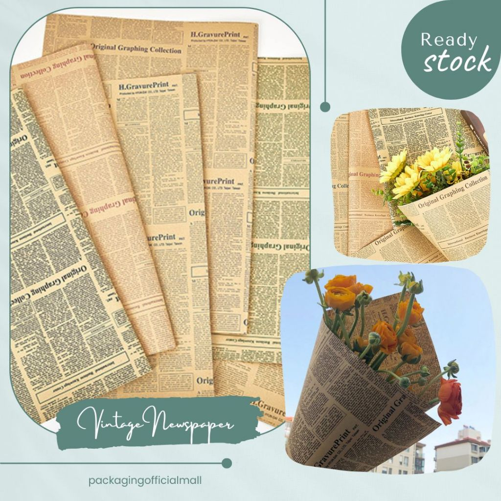 Jual VINTAGE NEWSPAPER / CELLOPHANE / FLORIST PAPER / KERTAS BUKET ...